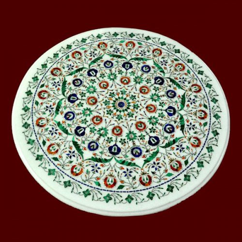 White Round Table Top of 24 inch | Pietra Dura Products